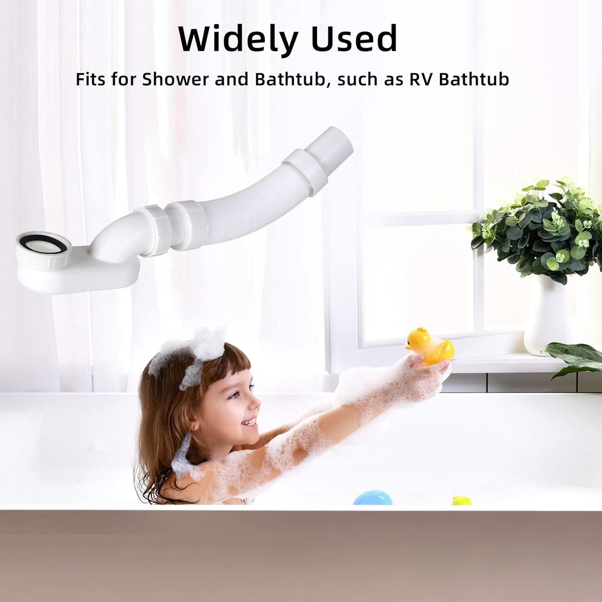 Low Profile Shower Drain Pipe Bathtub Drain, Tub Overflow Drainer ...