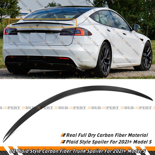 OE PLAID STYLE REAL CARBON FIBER TRUNK SPOILER WING FOR 2021-2025 TESLA ...
