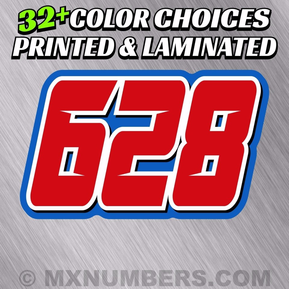 3 Custom Racing Number Plate Decals 4 Colors SX MX ATV Go Kart Dirt ...