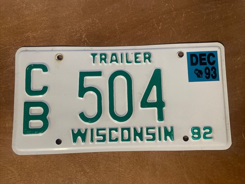 1992 1993 Wisconsin License Plate Trailer # CB 504 | eBay