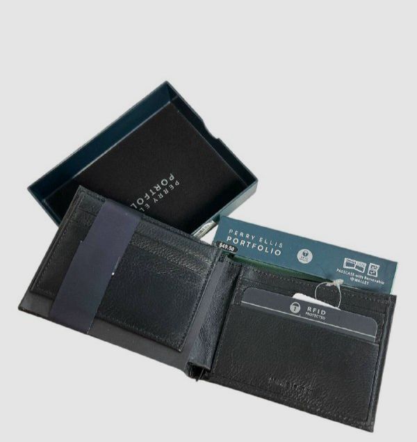 Perry Ellis Portfolio Men's Black RFID Pebble Passcase Leather ID ...