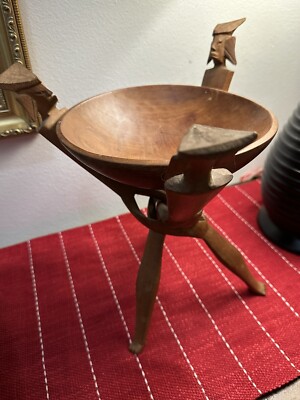 Vintage AFRICAN Interlocking Interwoven Wooden Tribal Art Stand w/ Bowl ...