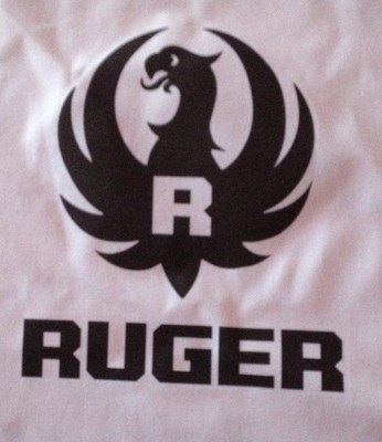3 RUGER LOGO ON 18X18 SEWING BLOCK QUILT FABRIC " GUNS 22 PISTOLS RIFLE ...