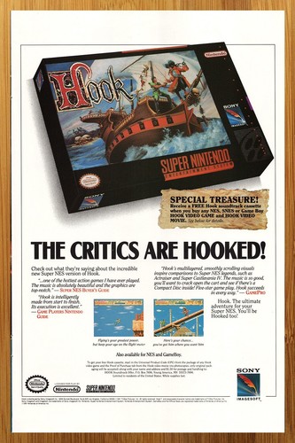 1992 HOOK The Video Game NES SNES Genesis Print Ad/Poster Authentic Peter Pan | eBay