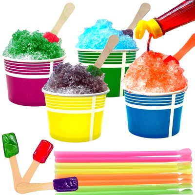 130 Piece Multi-Colored Snow Cone/Shaved Ice Kit - Includes 40 (12oz ...