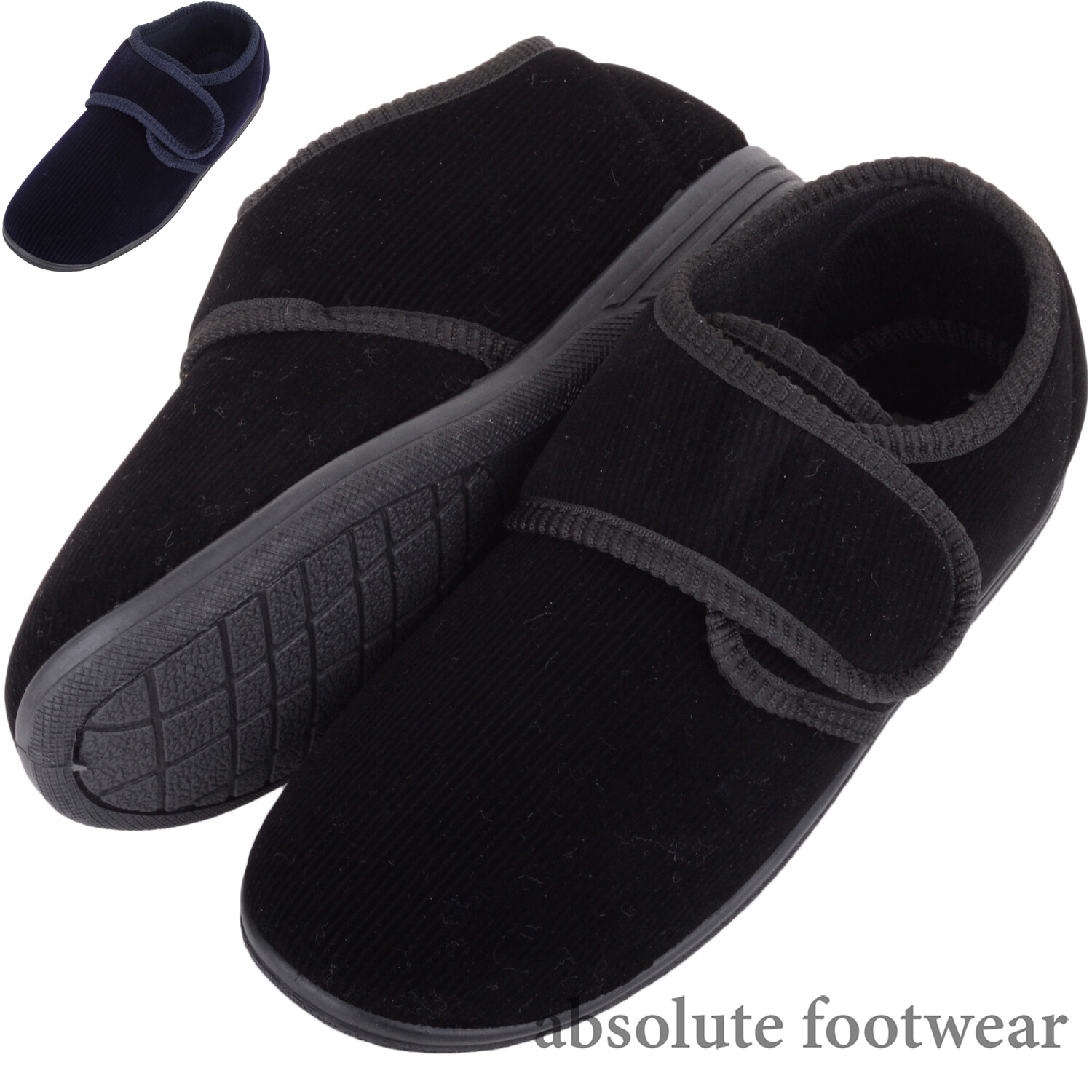 Mens / Gents Slip On Soft Velour Style Corded Effect Slippers Ripper ...