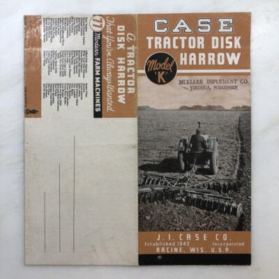 1930s JI CASE TRACTOR DISK HARROW Model K Plow FARM ADVERTISING ...