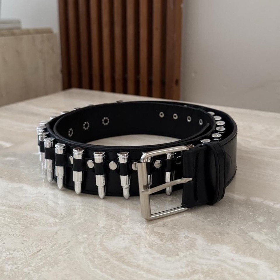 Y2K Studded Bullet Black Silver Belt - Punk Rock Grunge Emo Goth Unisex ...