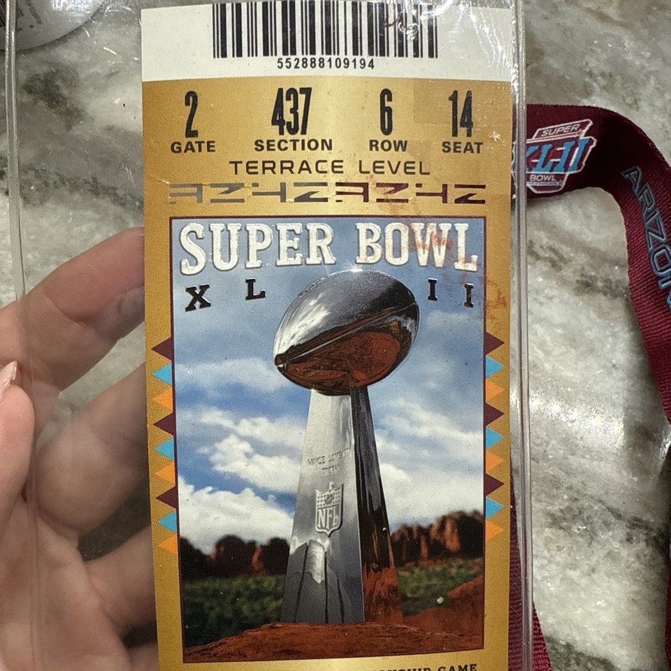 Super Bowl Xlii Ticket W/ Lanyard & Holder - Rare Gold Ticket Full ...
