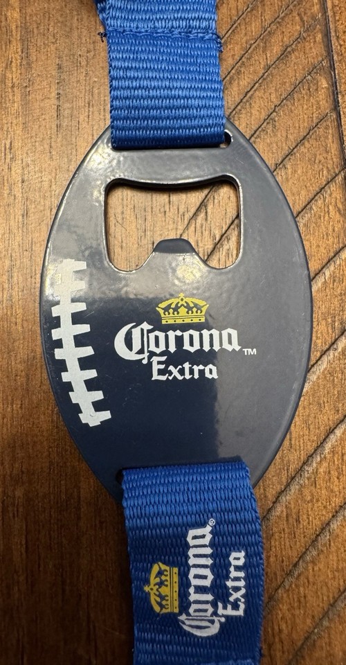 CORONA EXTRA BEER LANYARD w/FOOTBALL BOTTLE OPENER KEYRING/BADGE CLIP ...