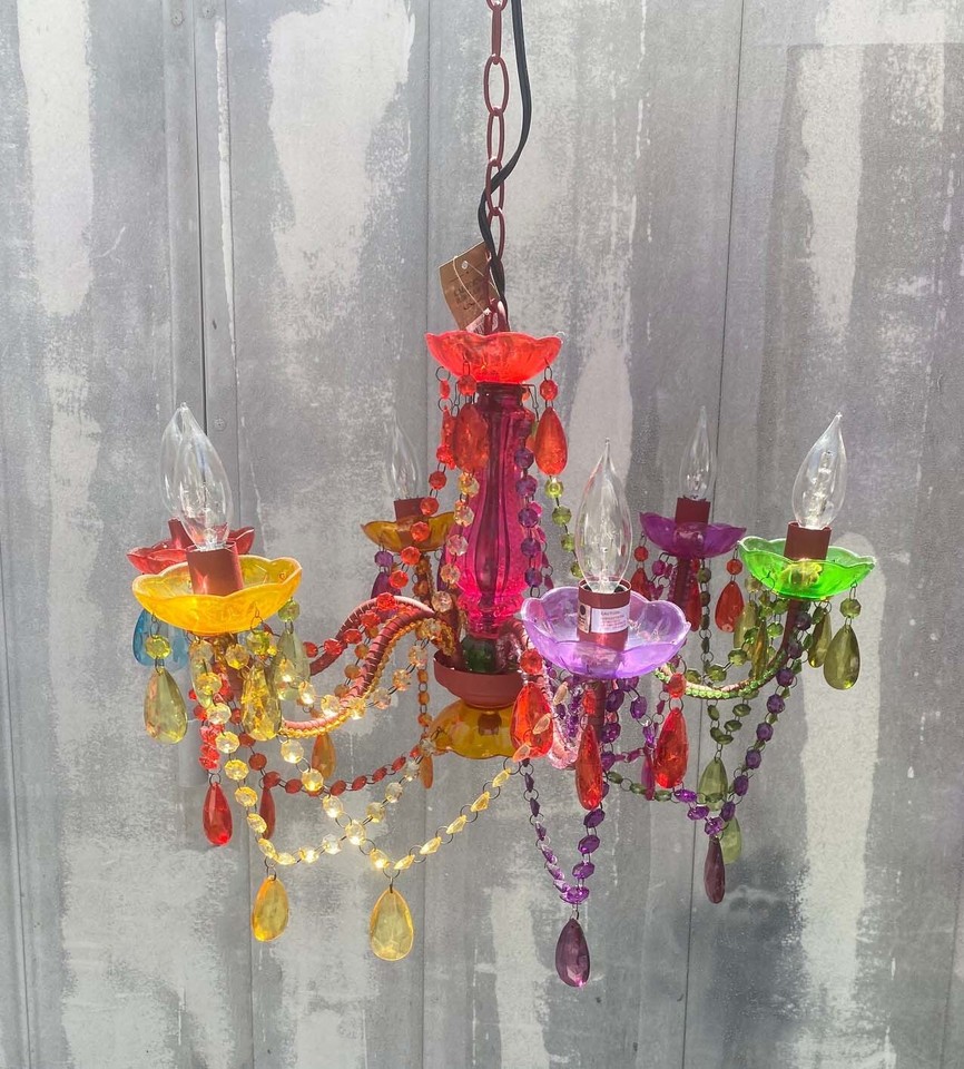 SAMPLE SALE: Metal & Acrylic "Candy" Chandelier 6 Light Colorful ...