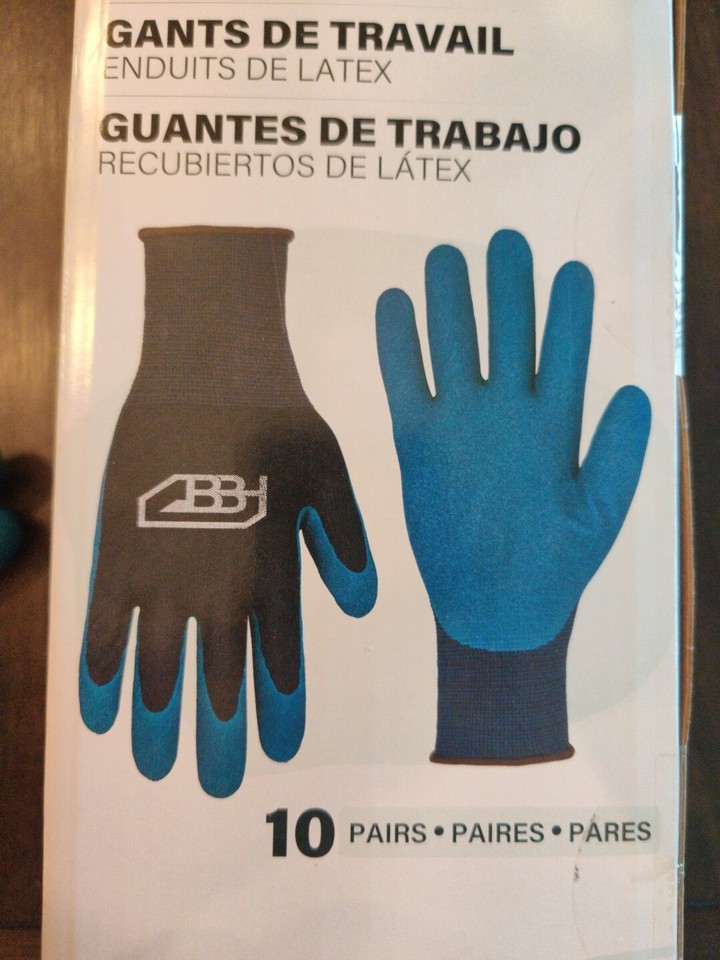 BBH Group XL Work Gloves Latex Foam Coated 10 Pairs Flexible Knitted ...