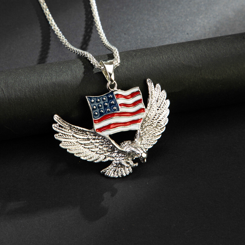 Mens American Bald Eagle with Flag Pendant Necklace Punk Biker Jewelry ...