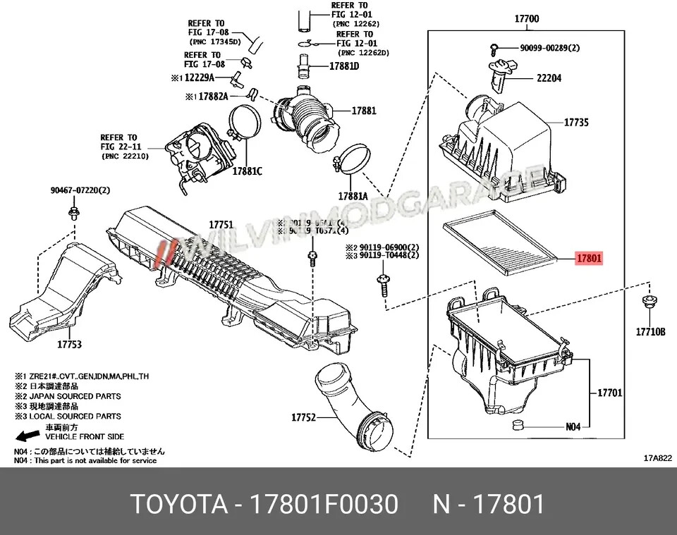2018-up Toyota Avalon Hybrid Element Air Filter | 17801-F0030 | Genuine OEM