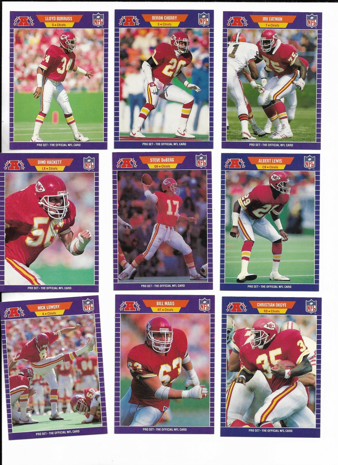 1989 NFL Pro Set KANSAS CITY CHIEFS TEAM SET 167-181 Cherry DeBerg ...