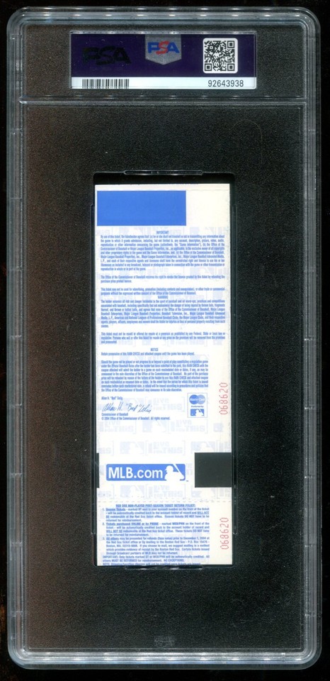 2004 Oct 17th ALCS Gm 4 Red Sox Yankees Ticket PSA 9 Mint Dave Roberts ...