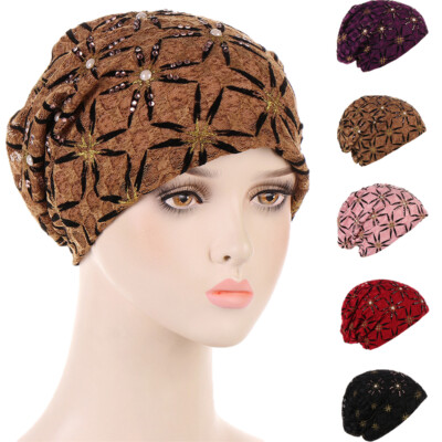 Hijab Women Beads Wrap Head Caps Muslim Turban Beanie Headscarf Hair ...