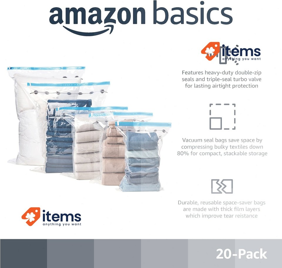 Amazon Basics Vacuum Compression Bag Zipper With Hand Pump Transparent ...