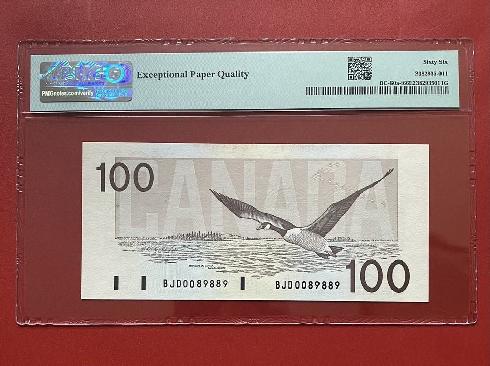 INTERESTING NUMBER 1988 BANK OF CANADA $100 NOTE PMG GRADED GEM UNC-66 ...