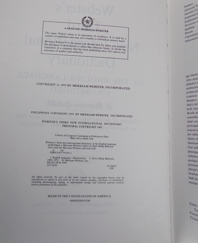 Merriam-Webster's Third New International Dictionary Unabridged 1993 ...