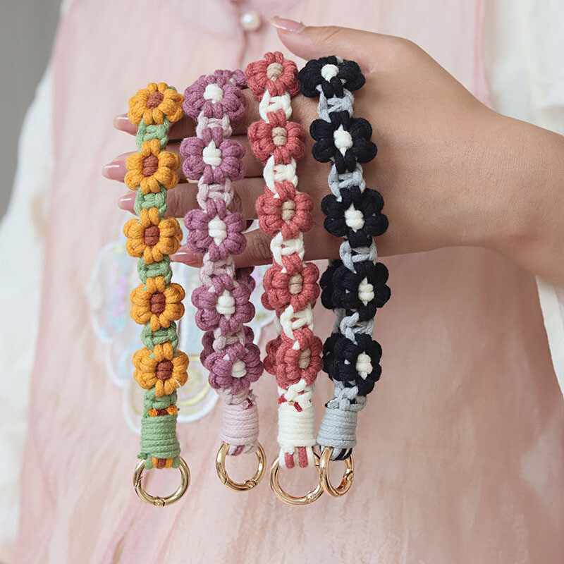 Boho Macrame Flower Keychain Wristlet Keychains Wrist Lanyard for Car ...