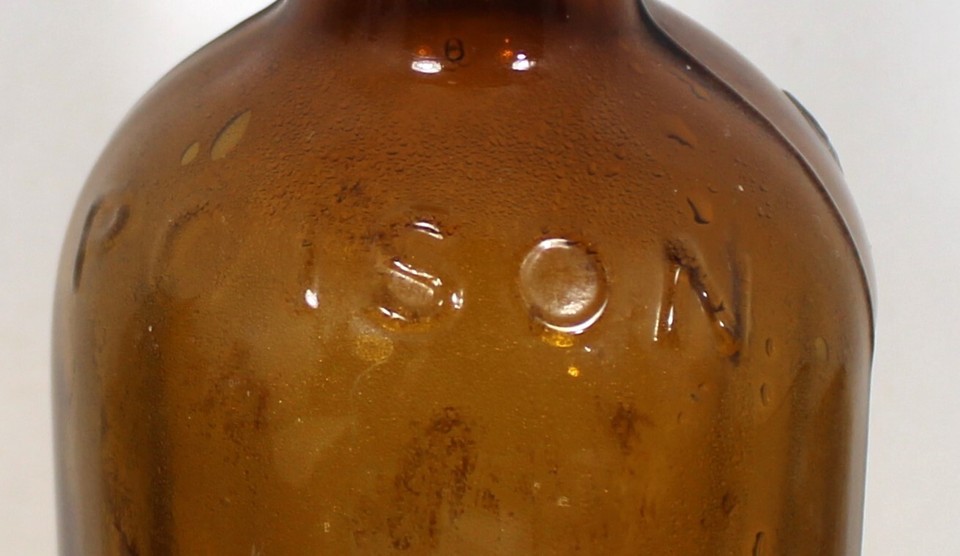 Antique Bright Amber POISON Embossed Round Ridge Poison Bottle.w ...
