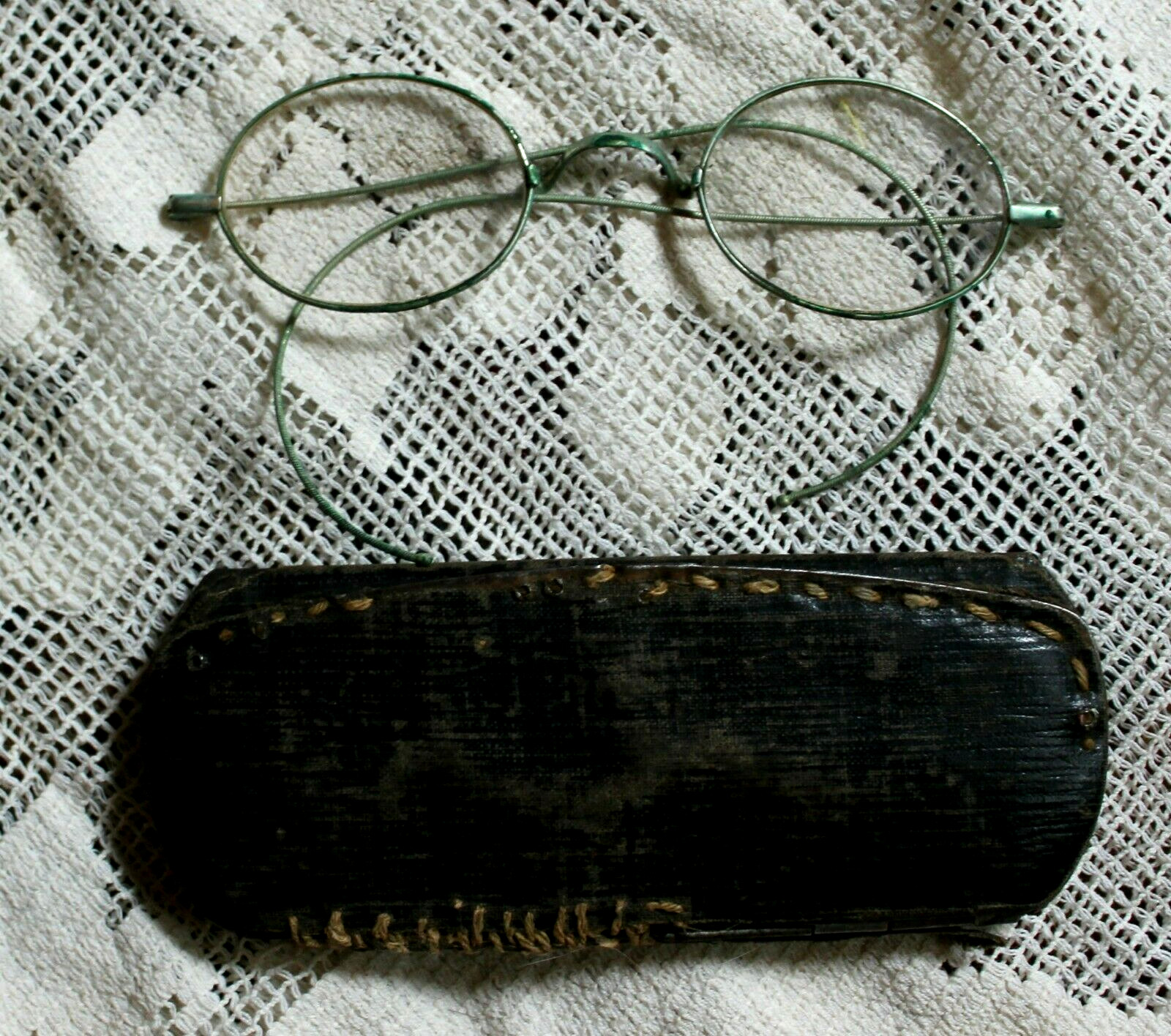 Antique Victorian Wire Rim Glasses in org Leather Case - Gem