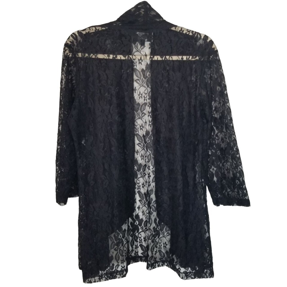 Slinky Brand Womens L Black Floral Lace Open Front Long Sleeves ...