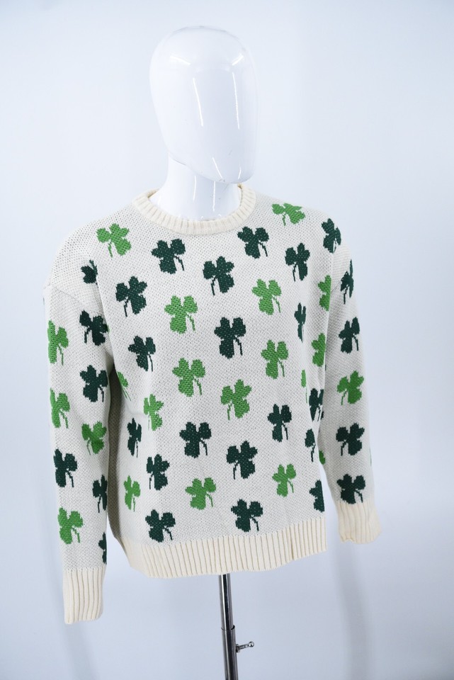 Irish Shamrock AOP St Patrick's Day Acrylic Knit Unisex Sweater Size ...