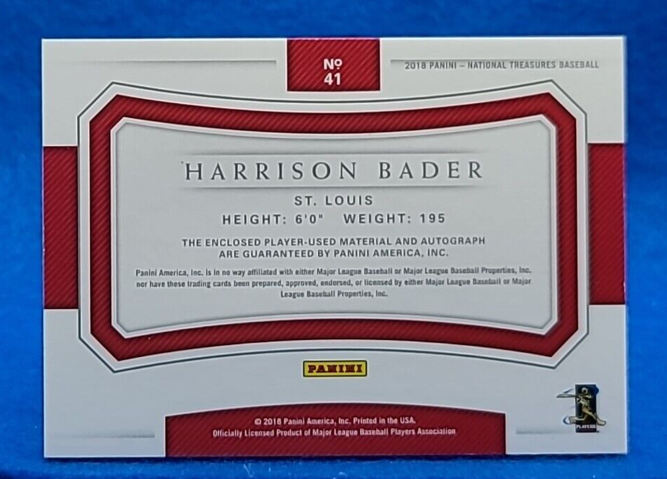 2018 National Treasures Harrison Bader RC Rookie Patch Auto Autograph ...