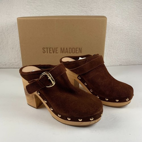 Steve Madden Hilde Brown Suede Women's Leather Studded Clogs Size 9.5 ...
