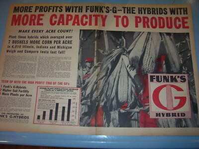 VINTAGE SEED CORN ADVERTISING -10" x 14" -FUNKS G HYBRID SEED CORN ...