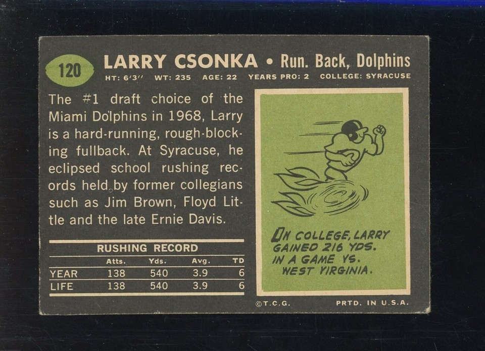1969 Topps Football #120 Larry Csonka Miami Dolphins RC Rookie HOF | eBay