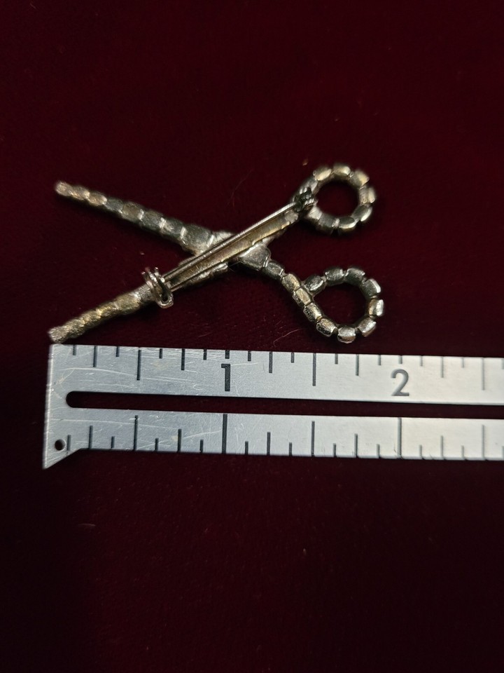 VINTAGE RHINESTONE SCISSOR SILVER TONE NOVELTY BROOCH PIN FREE SHIPPING ...