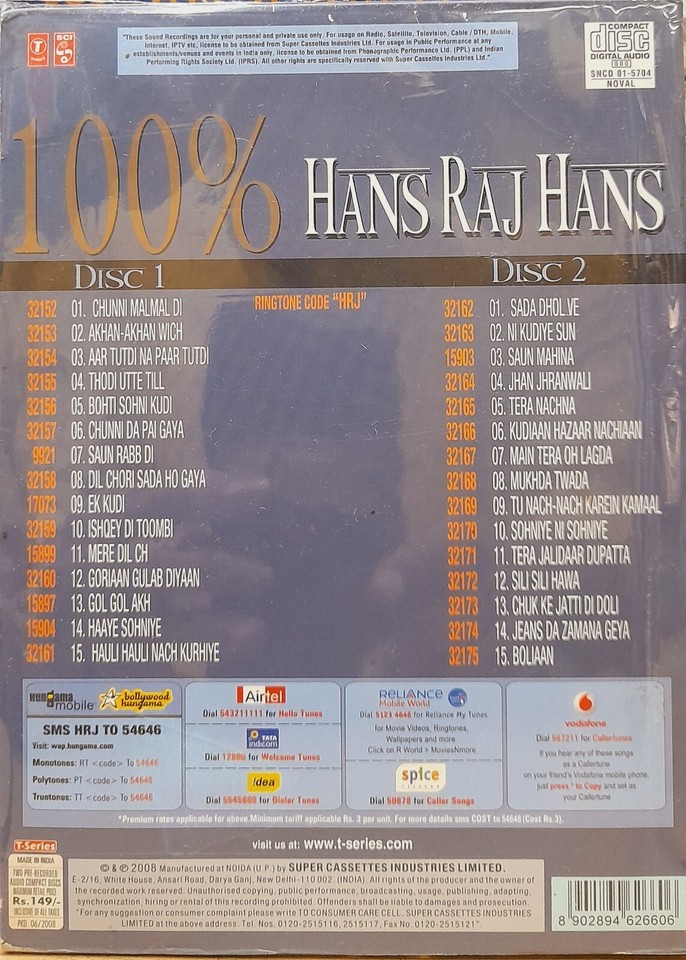 100 % Hans Raj Hans - Indian Punjabi Songs CD (Set Of 2, 30 Songs) | eBay