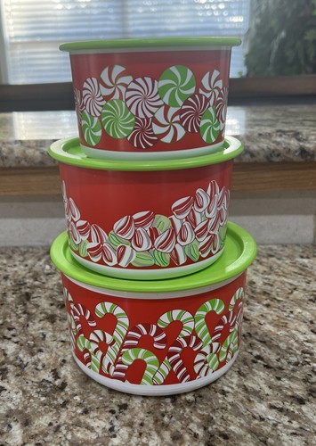Vintage Tupperware Christmas One Touch 3 Cookie Containers 6 Pc. Set | eBay