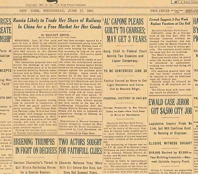 Original Newspaper AL CAPONE PLEADS GUILTY TO TAX CHARGES June 17 1931 ...
