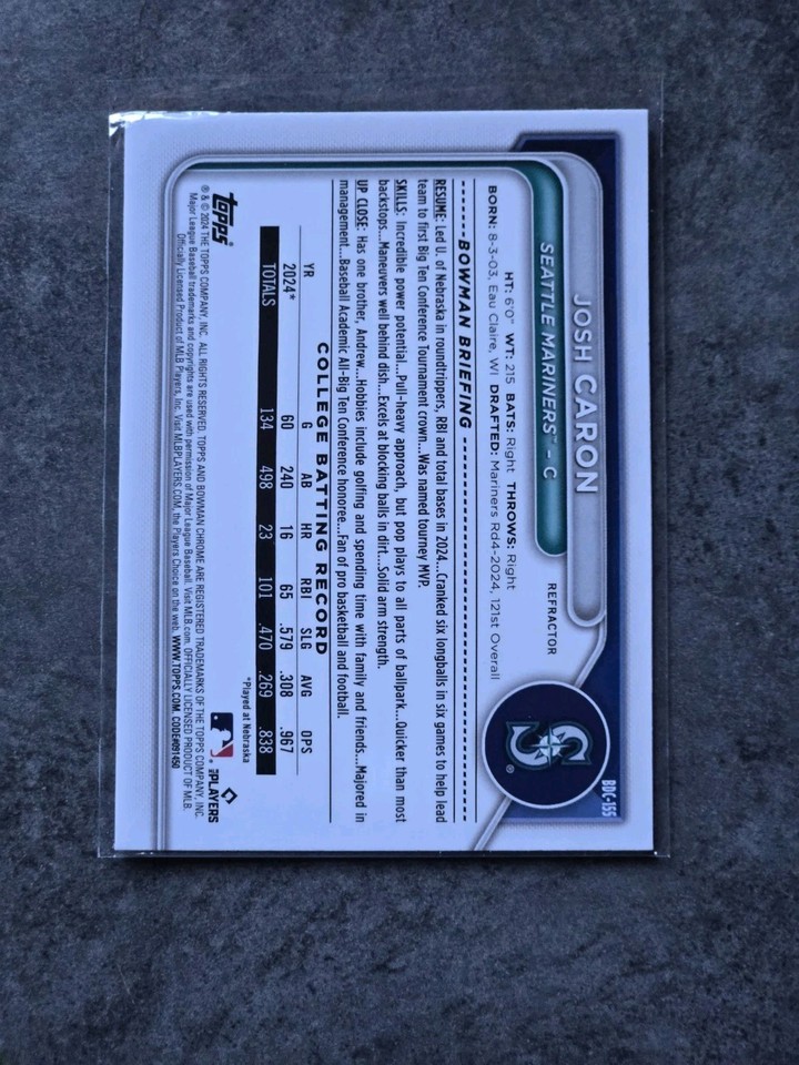 2024 Bowman Draft Chrome Josh Caron Prospects 1st Refractor #BDC-155 ...
