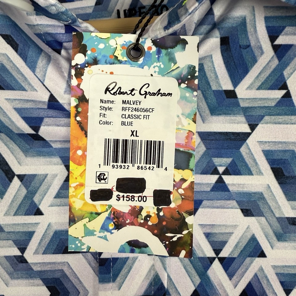 Robert Graham Button-Up Shirt Mens XL Modern Art Blue Vibrant LS ...