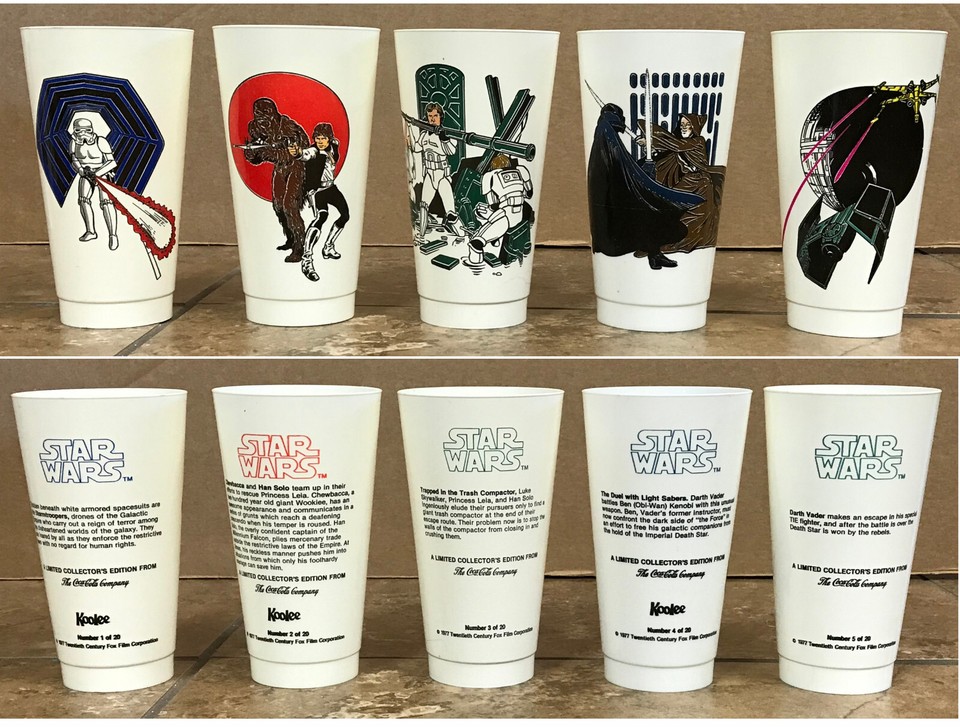complete 20 set 1977 Vintage Star Wars Coca Cola Koolee Plastic Cups ...