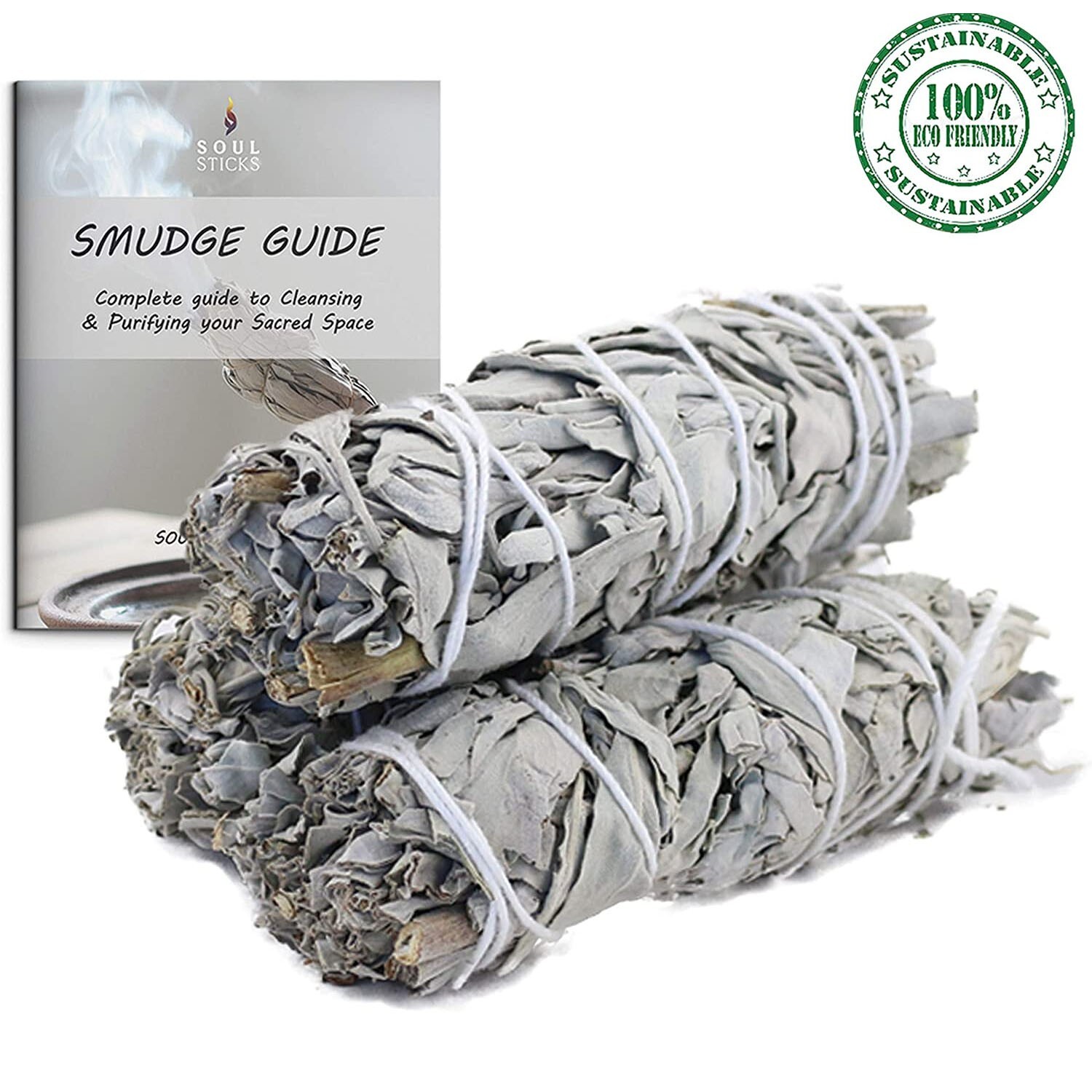 3 Pack White Sage Smudge Sticks 4 Inch with Smudge Guide For Cleansing ...
