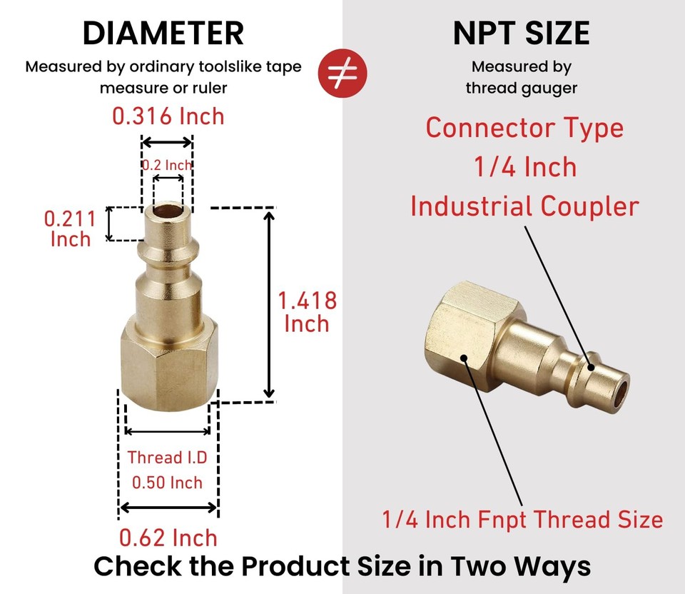 Industrial D-Type Air Coupler Plug Brass Female 1/4 Inch NPT Holder 20 ...