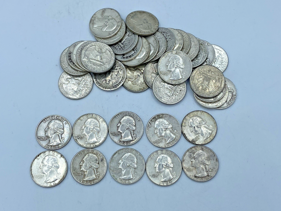 Lot of 40 90% Silver Washington Quarters (pre 1964) Roll | eBay