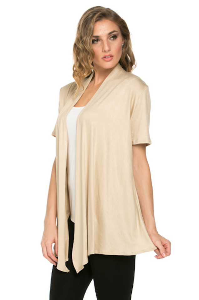 Women's Solid Short Sleeve Cardigan Open Front Wrap Vest Top Plus USA ...