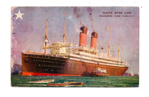 SS ADRIATIC IN HARBOR ~ WHITE STAR SHIP LINE, ARTIST IMAGE ~ used ...