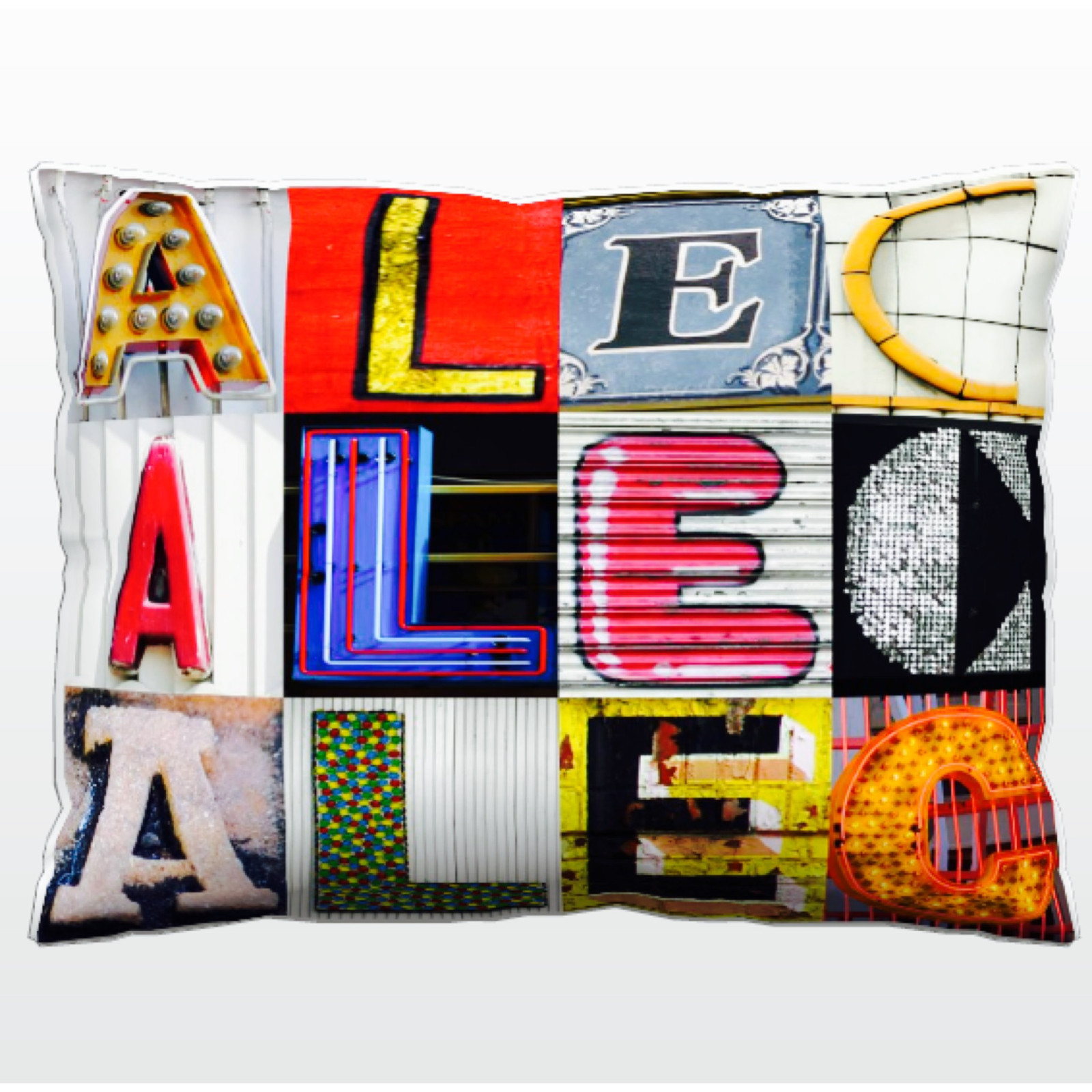 Personalized Pillow featuring the name ALEC in photos of sign letters ...