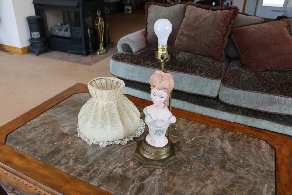 Victorian Vintage Lady Bust Table Lamp With Shade Elegant Rhinestone ...