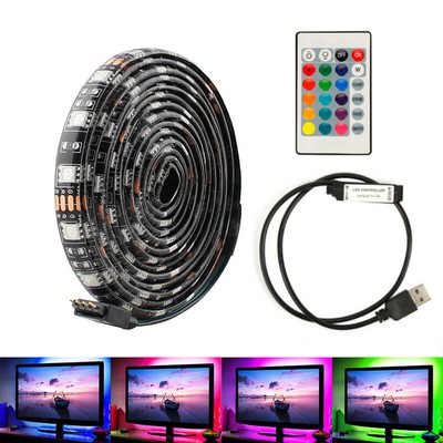 5V 5050 USB RGB LED TV Back Strip Light Bar Lighting Kit 24 Key Remote ...