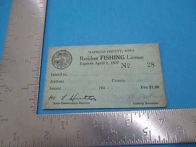 Vintage 1937 Iowa Resident Fishing License Lloyd Kephart S2625 | eBay