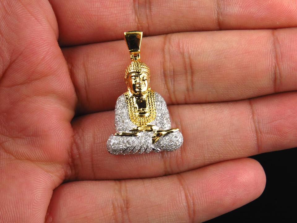 Genuine Diamond Meditation Buddha Pendant Charm In Yellow Gold Finish ...